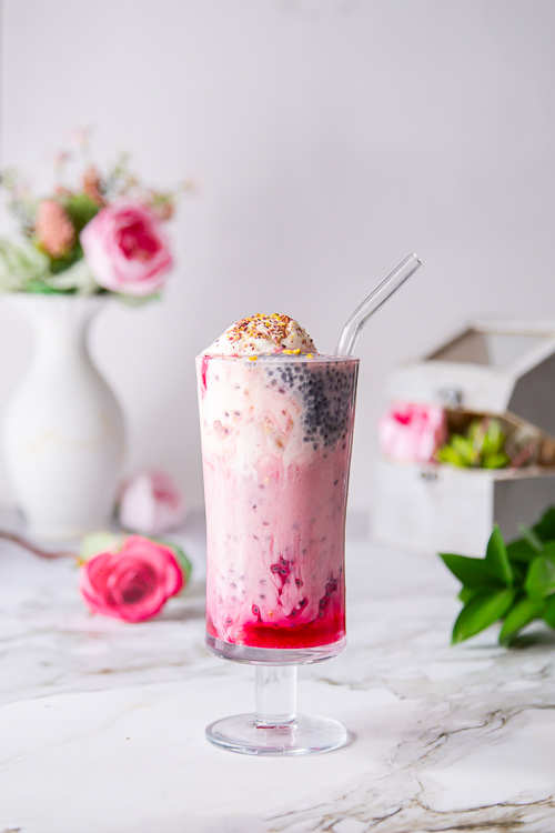Rose Milkshake Falooda: Easy & Sugar-Free